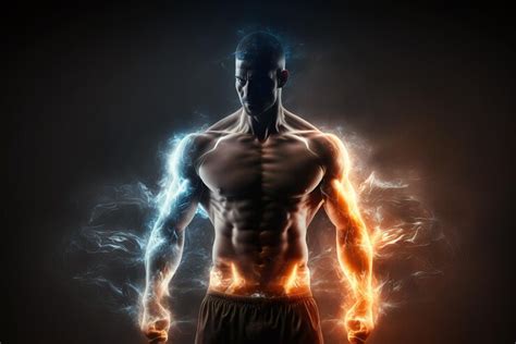 Premium Photo Strong Man In Lightning Flashes Athlete Charged To Win With Energy Generative Ai