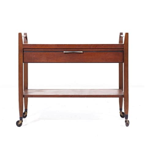 Lane Tuxedo Mid Century Walnut Serving Bar Cart For Sale At 1stdibs