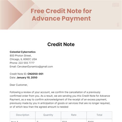 Free Credit Note For Advance Payment Template Edit Online And Download