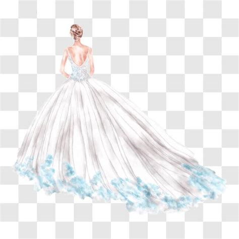 Download Elegant Bride In White Wedding Gown With Blue And White Floral