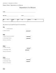 Laboratory Separation Of A Mixture Report Sheet Separation Of A Mixture Pdf