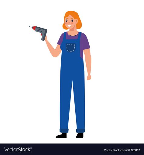 Constructer Woman With Drill Design Royalty Free Vector