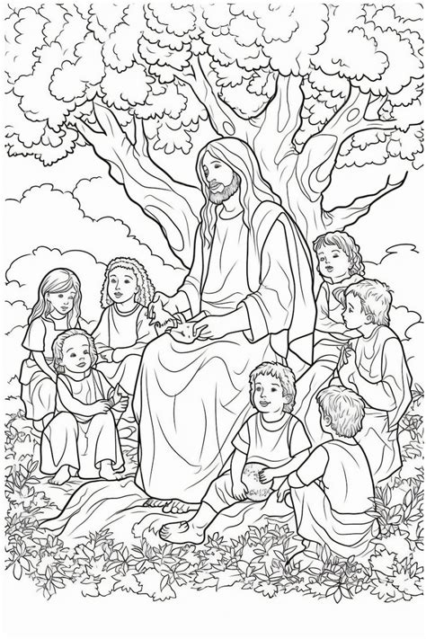 Dibujo Para Colorear De Jesucristo Con Niños Jesús Ama A Los Niños
