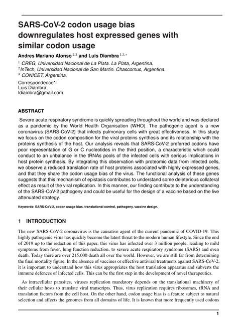 Pdf Sars Cov 2 Codon Usage Bias Downregulates Host Expressed Genes
