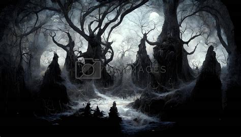 Royalty Free Image Scary Dead Black Forest Covered With Spider Web