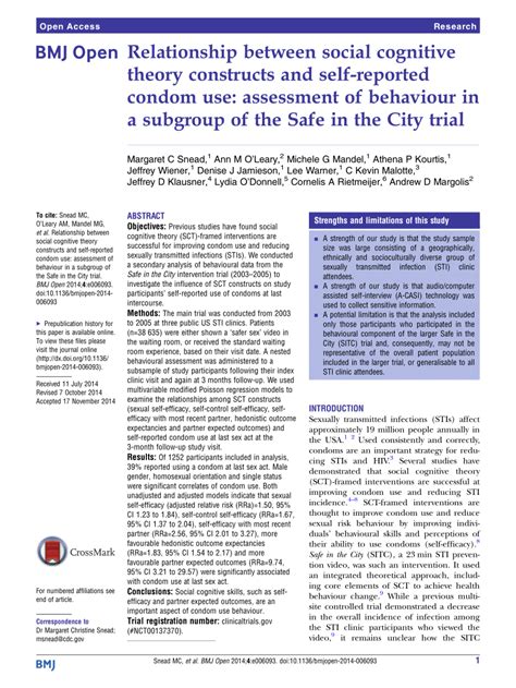 Pdf Relationship Between Social Cognitive Theory Constructs And Self Reported Condom Use