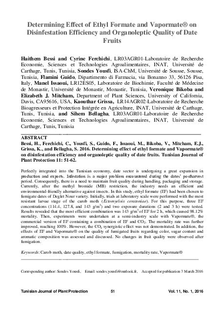 Pdf Impact Of Ethyl Formate On Date Fruit Disinfestation Quality