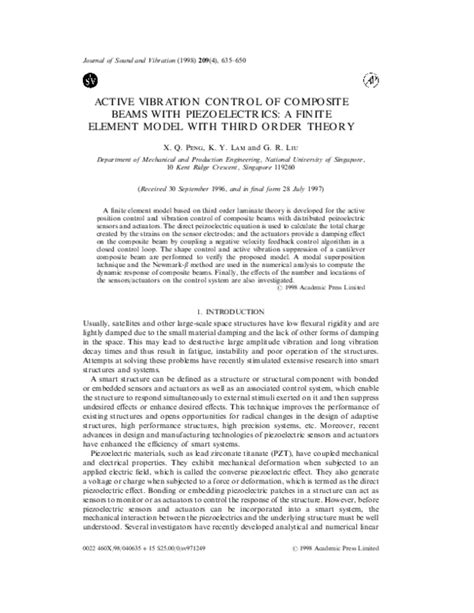 pdf active vibration control of composite beams with piezoelectrics