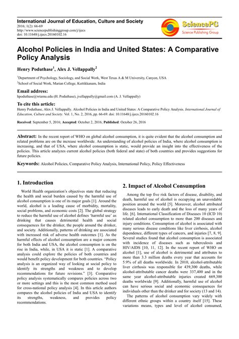 Pdf Alcohol Policies In India And United States A Comparative Policy