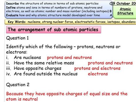New Aqa As Chemistry Topic 1 Atomic Structure And Isotopes Teaching Resources