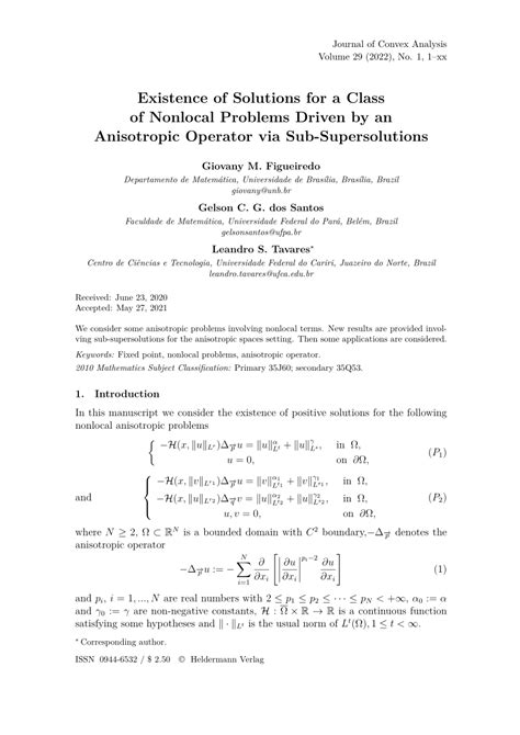 Pdf Existence Of Solutions For A Class Of Nonlocal Problems Driven By An Anisotropic Operator