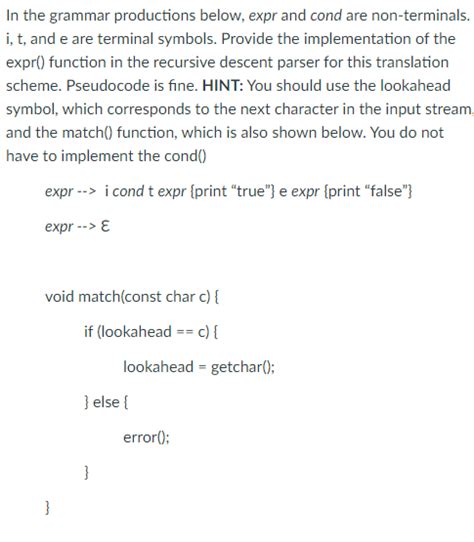 Solved N The Grammar Productions Below Expr And Cond Are