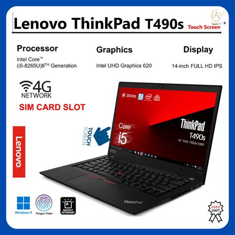 SIM CARD SLOT 14 FHD TOUCH SCREEN LENOVO THINKPAD T490S CORE I5 8TH GEN WINDOWS 10PRO