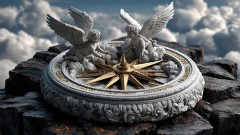 Celestial Compass Rose With Angelic Figures A Symbol Of Guidance And