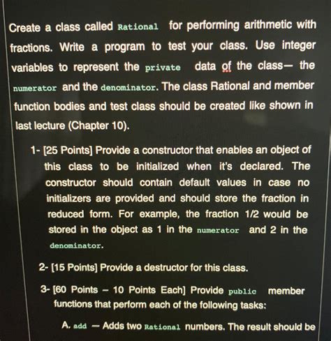solved create a class called rational for performing