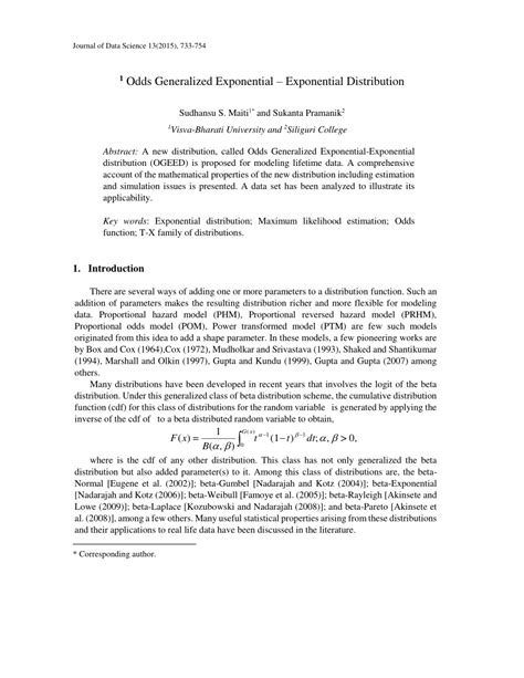 Pdf Odds Generalized Exponential Exponential Distribution