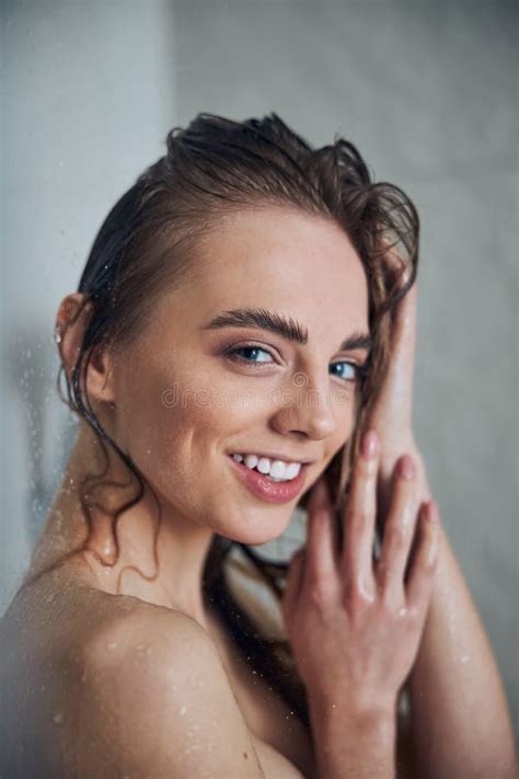 Joyous Attractive Lady Enjoying Her Aquatic Procedure Stock Image