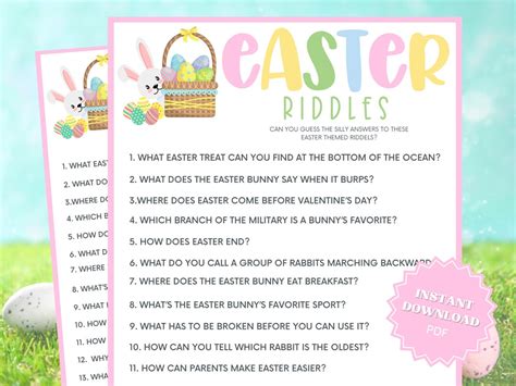 Easter Riddles Printable Easter Game Group Games Trivia Games Easter