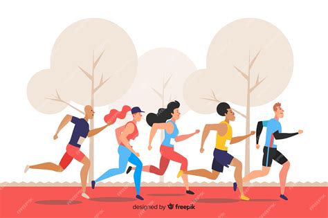 Illustration Of Group Of People Running Premium Vector