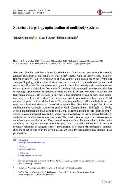 Pdf Structural Topology Optimization Of Multibody Systems