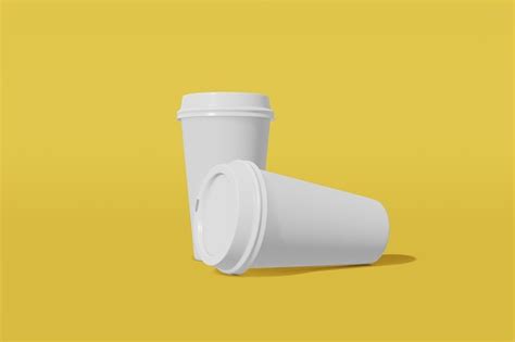 흰색 배경에 뚜껑이 있는 두 개의 흰색 종이 모형 컵 한 잔은 수직으로 두 번째 컵은 옆으로 수평으로 3d 렌더링 0명에 대한 스톡 사진 및 기타 이미지 Istock