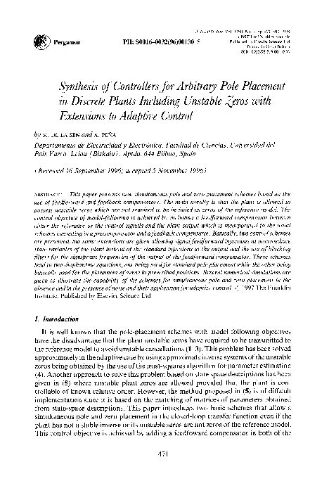 Pdf Synthesis Of Controllers For Arbitrary Pole Placement In Discrete Plants Including