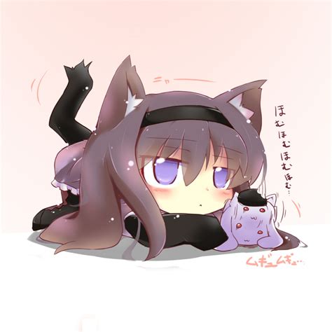 Safebooru Akemi Homura Animal Ears Benauxi Cat Ears Cat Tail Chibi