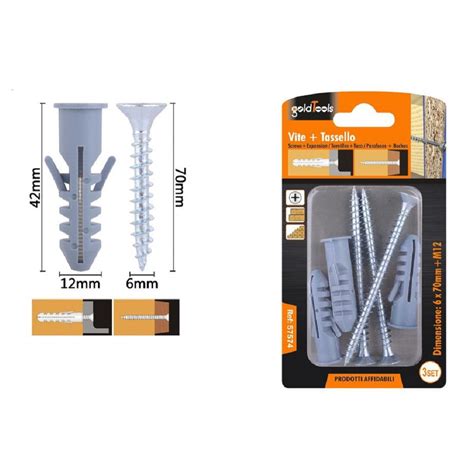 Set 3pz Viti Vite Croce 6x70mm Tasselli Con Alette M12 Fischer 57574