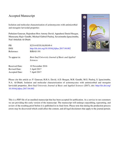 Pdf Isolation And Molecular Characterization Of Actinomycetes With