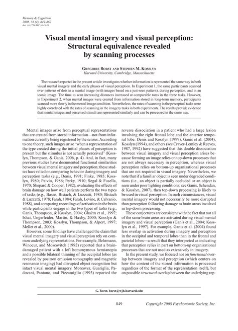 Visual Mental Imagery And Visual Perception Structural Equivalence Revealed By Scanning