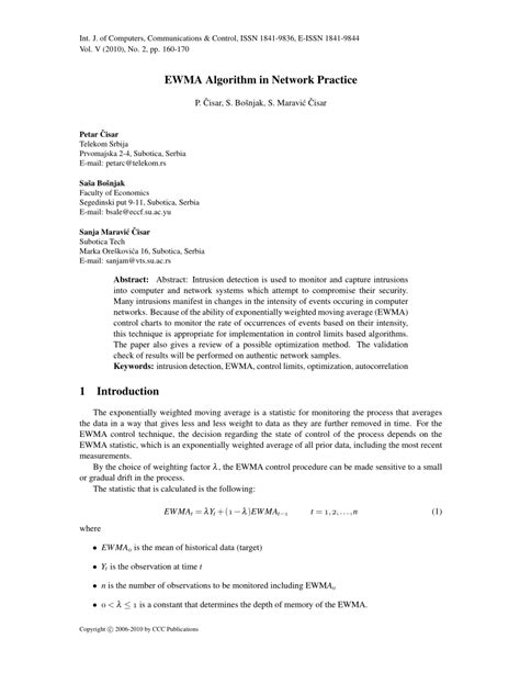 Pdf Ewma Algorithm In Network Practice