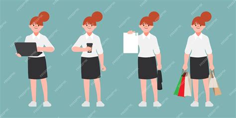 비즈니스 여성 캐릭터 디자인의 집합입니다 벡터 만화 사람들이 디자인합니다 프리미엄 벡터