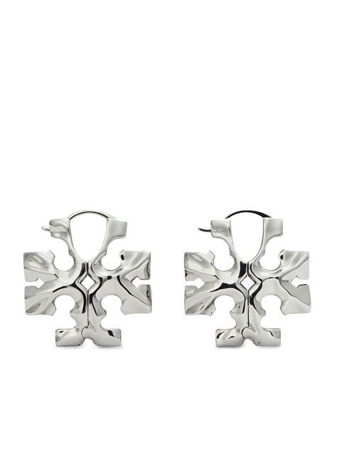 Tory Burch Double T Plaque Earrings In Silver Modesens