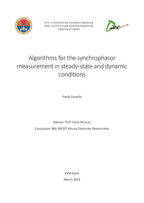 Pdf Algorithms For The Synchrophasor Measurement In Steady The