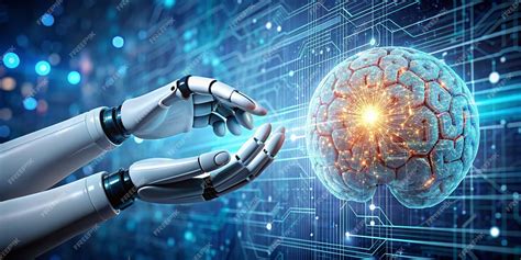Premium Photo | Machine learning Hand of robot touching on binary data ...