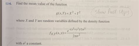 Solved Find The Mean Value Of The Function Gx Y X2