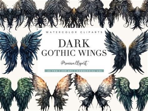 Watercolor Dark Gothic Wings Clipart Graphic By Busydaydesign