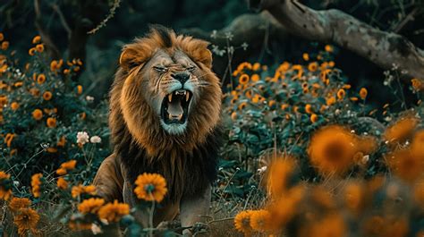 Agitated Lion Growls And Roars His Dissatisfaction Background Tiger