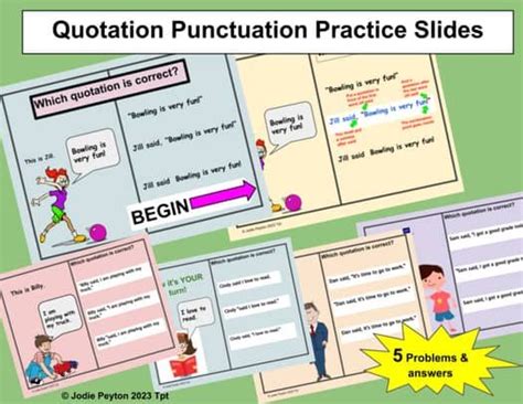 quotation punctuation practice slides 5 questions and answers quote