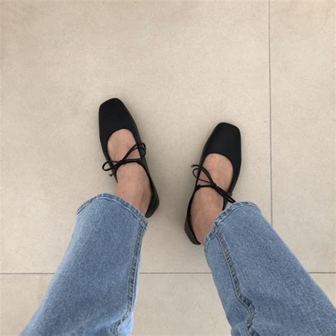 스트링 메리제인 말랑 리본 플랫슈즈