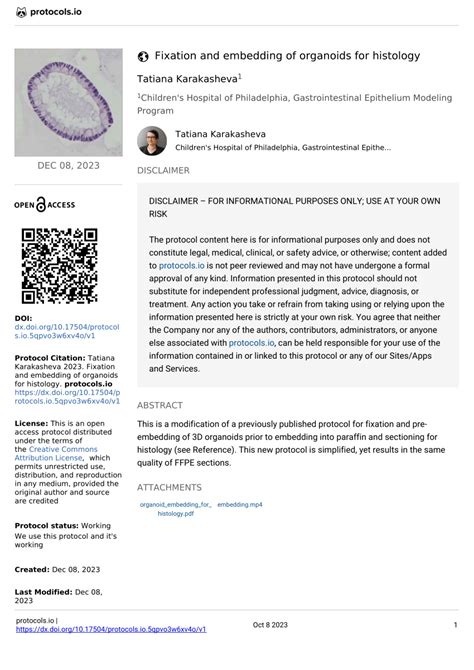 Pdf Fixation And Embedding Of Organoids For Histology V1