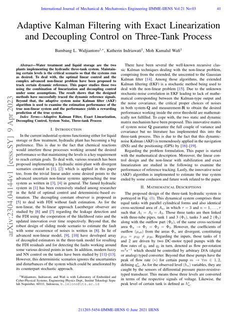 Pdf Adaptive Kalman Filtering With Exact Linearization And Decoupling