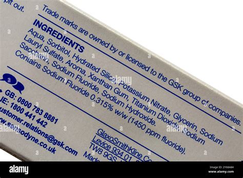 Toothpaste Ingredients Listed On Box Of Sensodyne Mild Mint Toothpaste