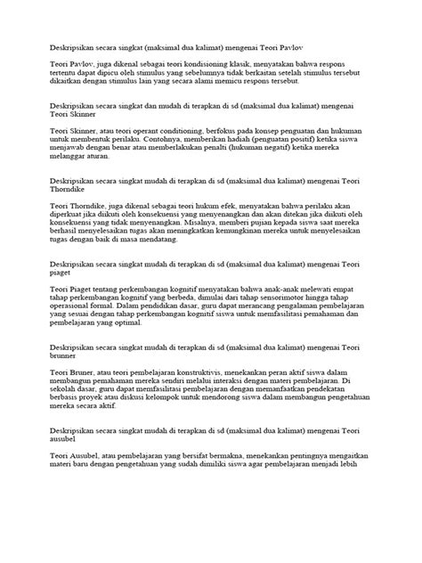 Deskripsikan Secara Singkat Teory Belajar Pdf