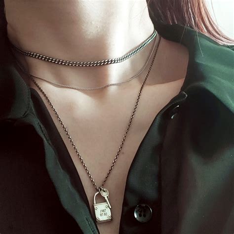 각인8자리 실버자물쇠and미니열쇠 은체인 커플목걸이 아이디어스