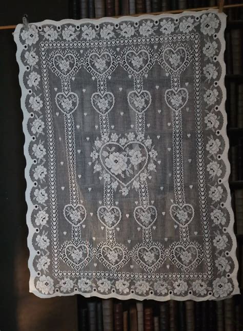 Shabby Chic Folk Art Hearts Toile Cream Cotton Designer Lace Panel Prim Etsy Uk Lace Etsy