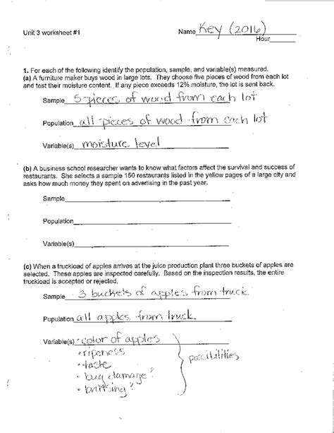 Unit 3 Selected Worksheet Answers Unit 3 Worksheet Name Key 2016