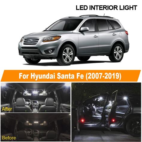 흰색 자동차 전구 인테리어 Led 조명 맵 돔 라이센스 램프 키트 현대 산타페 2007 2008 2009 2010 2011