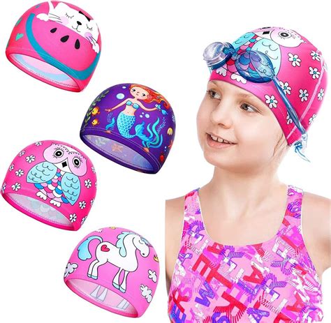 4 Pezzi Cuffie Da Nuoto Per Bambini Cappello Da Nuoto In Nylon Cuffia