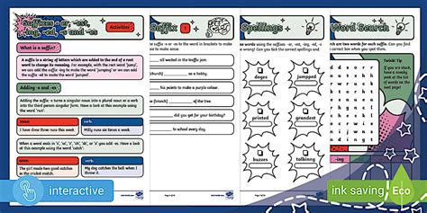 Year 1 Suffixes Activities Er Est Ing Ed S Es